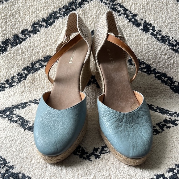 Maypol | Shoes | Maypol Wedge Espadrille Leather And Knit Strap Sandals ...